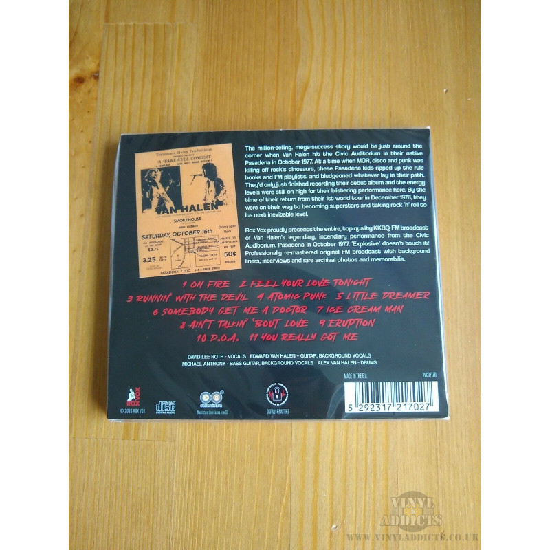 Van Halen - Live Pasadena October 1977 CD - New & Sealed - Vinyl Addicts